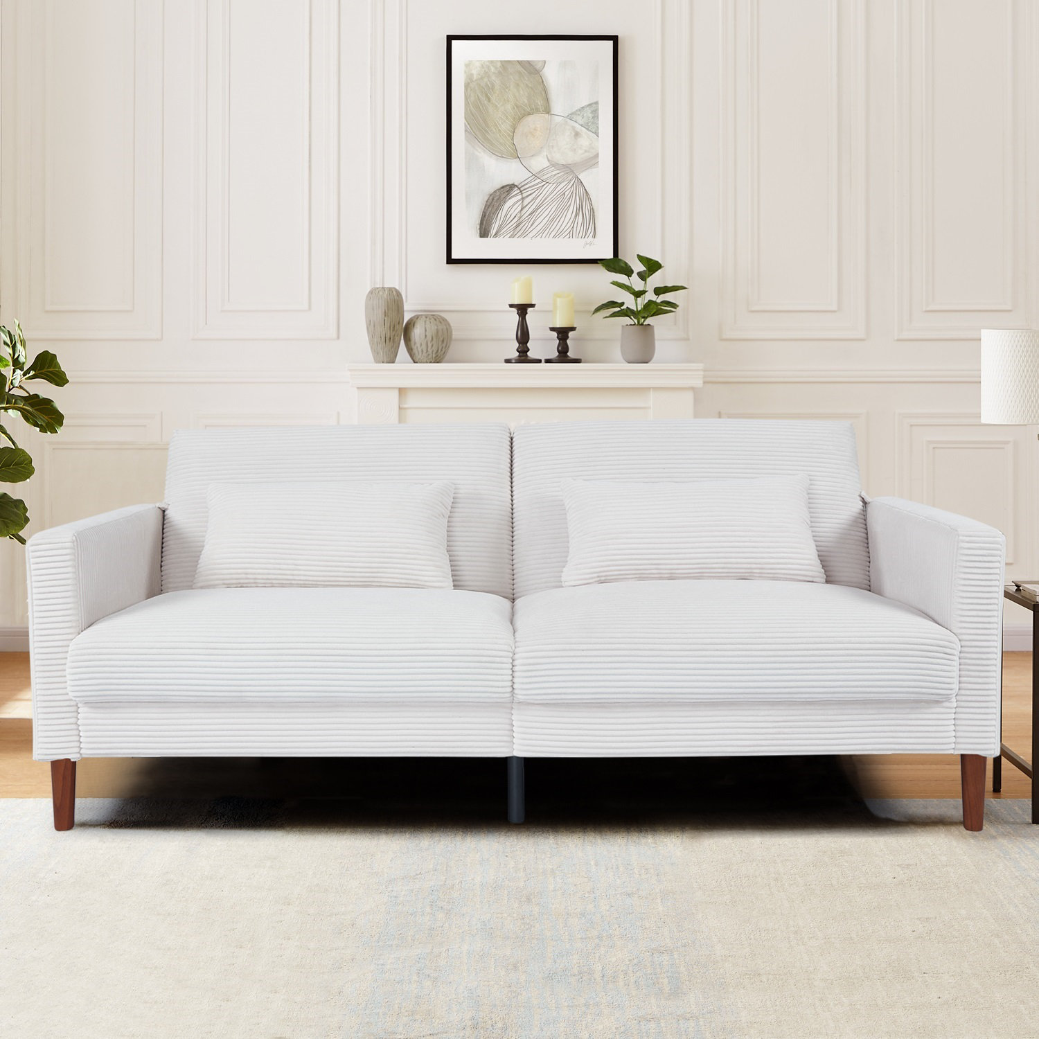 Latitude Run® Elnara 74" Modern Loveseat Sofa, Corduroy Sofa Couch with 2 Pillows for Living ...